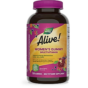 Nature's Way Alive! Women's Daily Gummy Multivitamins, 16 Vitamins & Minerals, Energy Metabolism*, Hair Skin & Nails*, Vegetarian, Mixed Berry Flavored, 150 Gummies (Packaging May Vary)