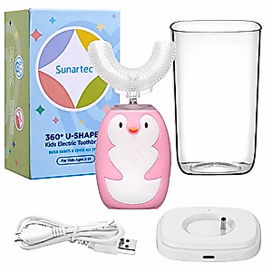 Sunartec Ultrasonic Electric 360 Toothbrush for Kids Teeth Whitening Kits with Voice Prompt, 3 Modes Gums Care Sonic Toothbrushes for Children's Gifts (2 Brushes in 2-7)