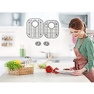 2Pack Sink Protector Grid 13"x16"and 11.2"x14.5", 304 Stainless Steel Sink Protectors for Kitchen Sink, Rust Resistant Metal Kitchen Sink Grid with 2Pack Sink Strainers (Rear Drain/4Pack)