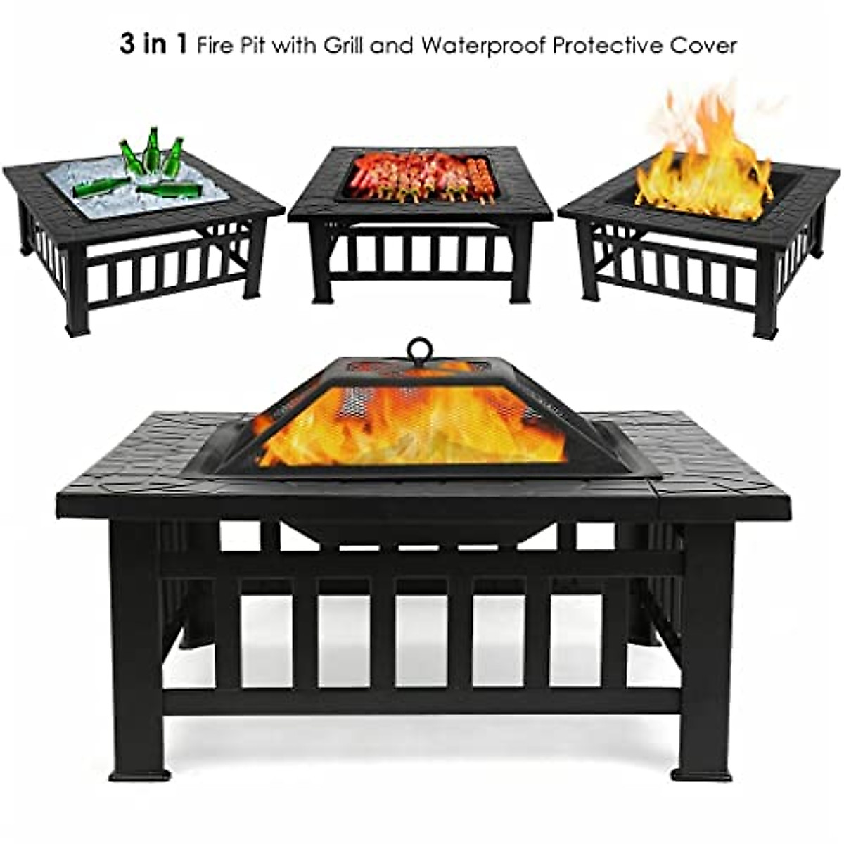 LDCHNH Fire Pit BBQ Firepit Brazier Square Table Stove Patio Heater Outdoor Garden