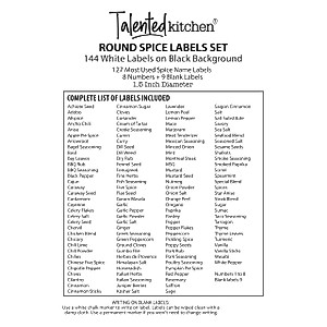 Talented Kitchen 144 Round 1.5 Inch Spice Jar Labels Preprinted, Chalkboard Seasoning Spice Labels Stickers + Numbers for Kitchen Organization and Storage (Water Resistant)