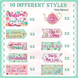 20 Pieces Floral Tea Party Sign Tea Party Decorations Directional Sign Cardboard Yard Signs for Outdoor Lawn Arrow Sign for Tea Party Bridal Shower