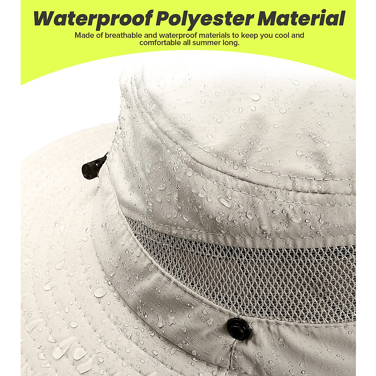 Sun Hat with High Ponytail Hole for Women, UPF 50+ UV Protection Safari Hiking Wide Brim Foldable Waterproof Beach Bucket Hat Beige