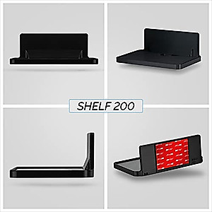 BRAINWAVZ Screwless Extra Wide Floating Shelf Mount for Security Cameras Baby Monitors Speakers Plants Toys & More, Universal Holder Strong Adhesive Easy to Install, 6.7” x 4.1 (SHELF200-Black)