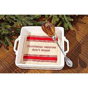 Mud Pie, White, Circa Holiday Baker & Trivet Set, 8.75", 8.75" x 8.75" | holder 7.5" x 7.5" | spoon 10.5