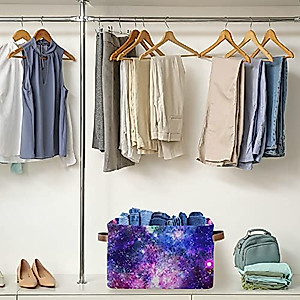 Galaxy Space Star Nebula Storage Bin Canvas Toys Storage Basket Bin Large Storage Cube Box Collapsible with Handles for Home Office Bedroom Closet Shelves,2 pcs