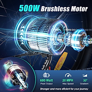 Vivi Electric Bike for Adults 26 Inch 500W Ebike for Adults Removable 48V Battery, Electric Mountain Bike 21 Speed Gears, Electric Bicycle 50 Miles/Pedal Assist