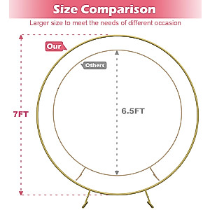 Queension Extra Large Wedding Arch for Ceremony 7 Ft, Metal Balloon Arches Backdrop Stand with Metal Base for Party Supplies, Outdoor Garden Trellis for Climbing Plant, Round Frame, Gold