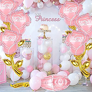 YUJUN 9PCS Valentines Day Rose Shaped Foil Balloons for Valentines Photo Backdrop Rose Flower Theme Wedding Valentines Day Decoration Party Supplies（Pink）