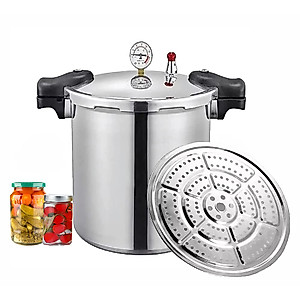 GHKWXUE 25 Quart Pressure Canner Cooker & Induction Compatible Built-in luxury digital pressure gauge With 1 steaming tray & Pressure release 13 PSI (+/- 5 Percent) Delivery from US