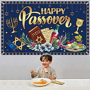 Large 71" X 43" Happy Passover Banner, Passover Backdrop, Passover Decorations, Jewish Holiday Decorations, Passover Background for Photography Wall Indoor Outdoor Party Supplies tineit