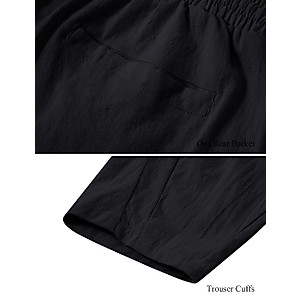 EKLENTSON Mens Beach Pants Elastic Waist Drawstring Capri Shorts Loos Fit Baggy Summer Cotton Linen Pants Men, Black, 38