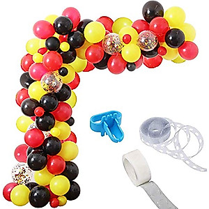 Mouse Color Balloon Garland Kit, 115 Pack Red Yellow Black Confetti Party Balloons Ideal for Mouse Birthday Baby Shower Party Decorations Supplies