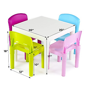 Humble Crew White Table/Pastel Chairs Kids Plastic 4 Set & White/Blue/Pink/Purple Extra-Large Toy Organizer, 16 Storage Bins