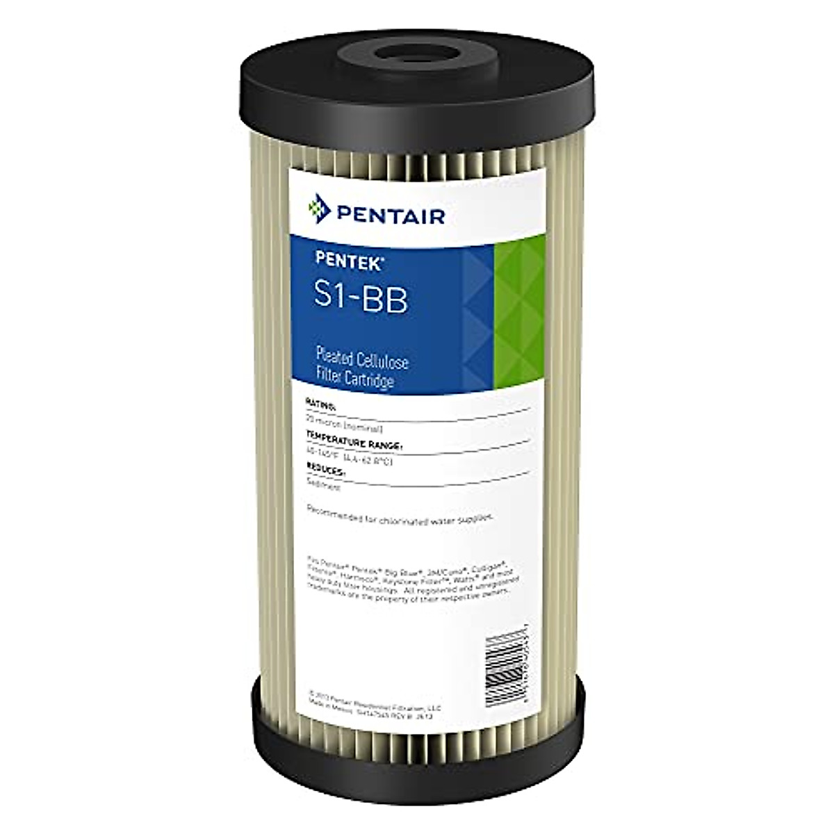 Pentair Pentek S1-BB Big Blue Sediment Water Filter, 10-Inch, Whole House Heavy Duty Pleated Cellulose Filter Cartridge, 10” x 4.5”, 20 Micron