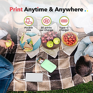 Liene Photo Printer, 2x3” Mini Instant Portable Photo Printer w/ 5 Zink Adhesive Paper, 5.0 Bluetooth, Compatible w/iOS & Android, Small Color Mono Picture Printer for iPhone, Smartphone, Green