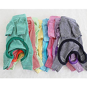 Hdwk&Hped Soft Cotton Dog Pajamas for All Seasons, Striped Pet Bottoming Jumpsuit for Small Dog Cat Puppy (#5, Thin Stripes Style 2pcs - Yellow&Pean Green)