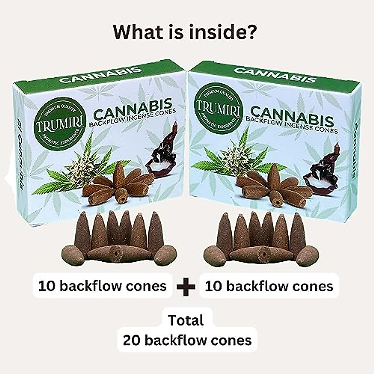 Cannabis Backflow Incense Cones - Total 20 Incense Cones Waterfall - Dual Pack of 10 Incense Backflow Cones - Waterfall Incense Cones - Incense Waterfall Cones