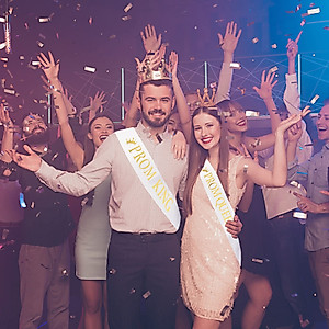 BAHABY Prom King and Prom Queen Satin Sash - Graduation Party School Party Accessories Bachelorette Party Wedding Bridal Shower Party Favors, White with Gold Print