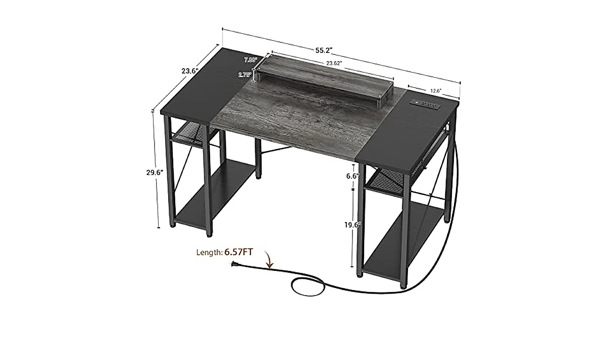 Armocity 55 Inch Computer Desk with Power Outlet & USB