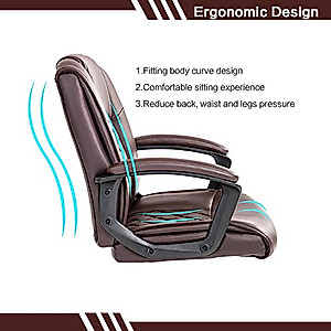 Qulomvs Ergonomic Office Desk Chair with Wheels Back Support Computer Executive Task Chair with Arms 360 Swivel (Brown)