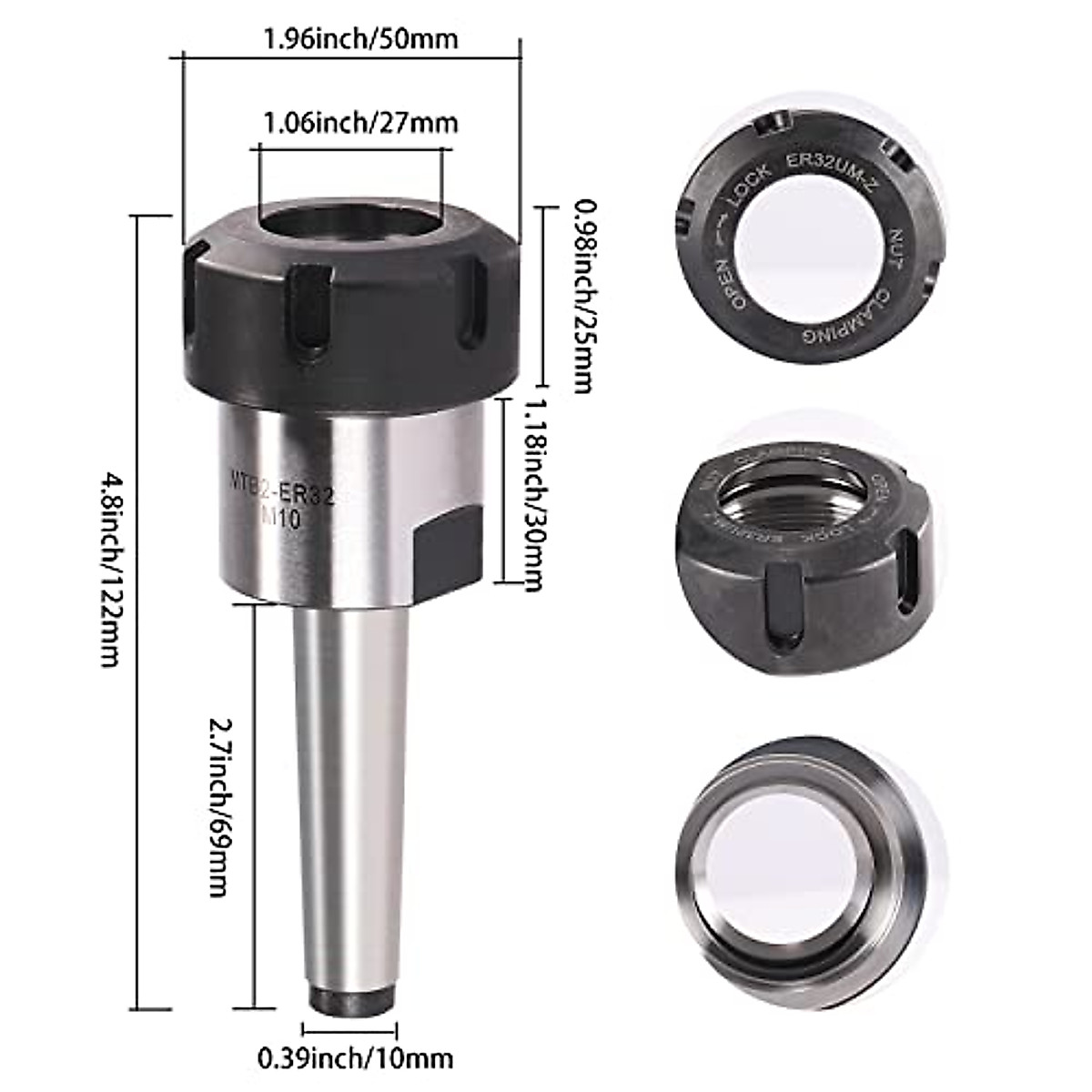 HOZLY MT2 ER32UM M10 Morse Cone Collet Chuck Tooling Holder