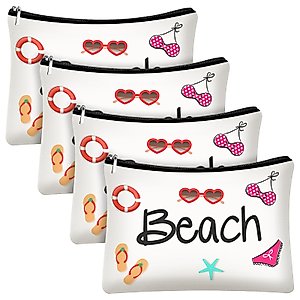 Weewooday Beach Cosmetic Bag for Women Funny Beach Makeup Bag Gifts Beach Accessories Travel Organizer Summer Cotton Case Pouch for Gifts