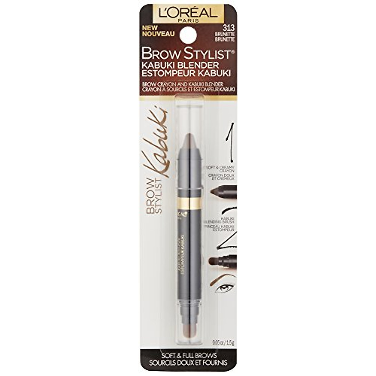 L'Oreal Paris Brow Stylist Kabuki Blender Brow Crayon, Brunette, 0.05 oz.
