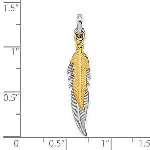 Sterling Silver Rhodium-plated Polished Gold Tone Double Feather Pendant QQP5319