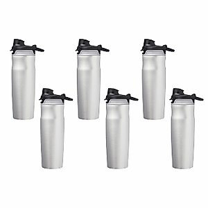 DISCOUNT PROMOS Juno Water Bottles with Flip Lid 20 oz. Set of 6, Bulk Pack - Reusable, Great for Gym, Hiking, Cycling and for School - Silver