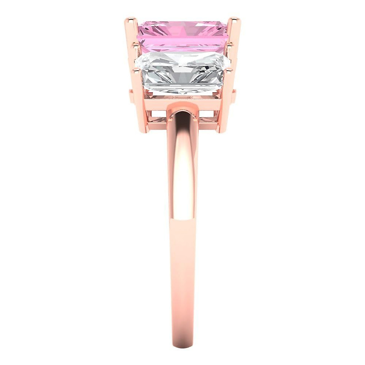 Clara Pucci 3.97ct Emerald Cut 3 Stone Solitaire with Accent Pink Diamond designer Modern Statement Ring Solid 14k Rose Gold