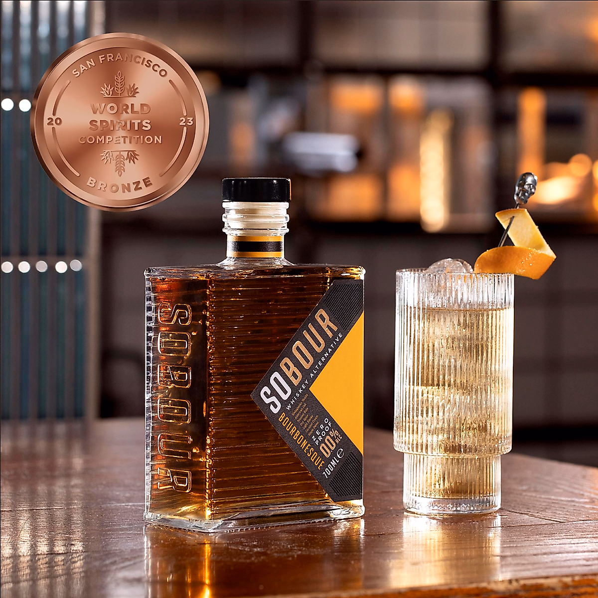 SOBOUR Bourbonesque Non Alcoholic Whiskey, Smooth and Indulgent Award Winning Non Alcoholic Spirits, 0.0% ABV. - Halal, Low Sugar, Vegan and Gluten Free, Part of the Spirits of Virtue Range (700ml)