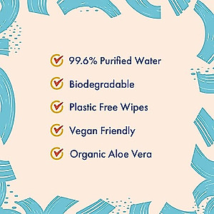 Aqua Wipes Originals Baby Wipes - Vegan, Sensitive, Biodegradable Wipes with 99.6% Water. Suitable for Newborns (Printed Carton of 12 Packs of 64 Wipes, 768 Wipes)