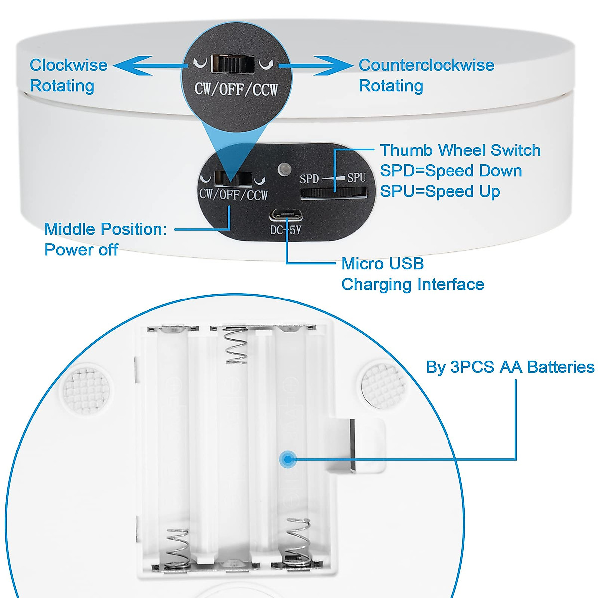 Fotoconic Motorized Rotating Display Stand, 20CM /Load 8KG, 360 Degree Electric Rotating Turntable for Photography Products, Jewelry, Cake,3D Model, Mirror Cover (Black)