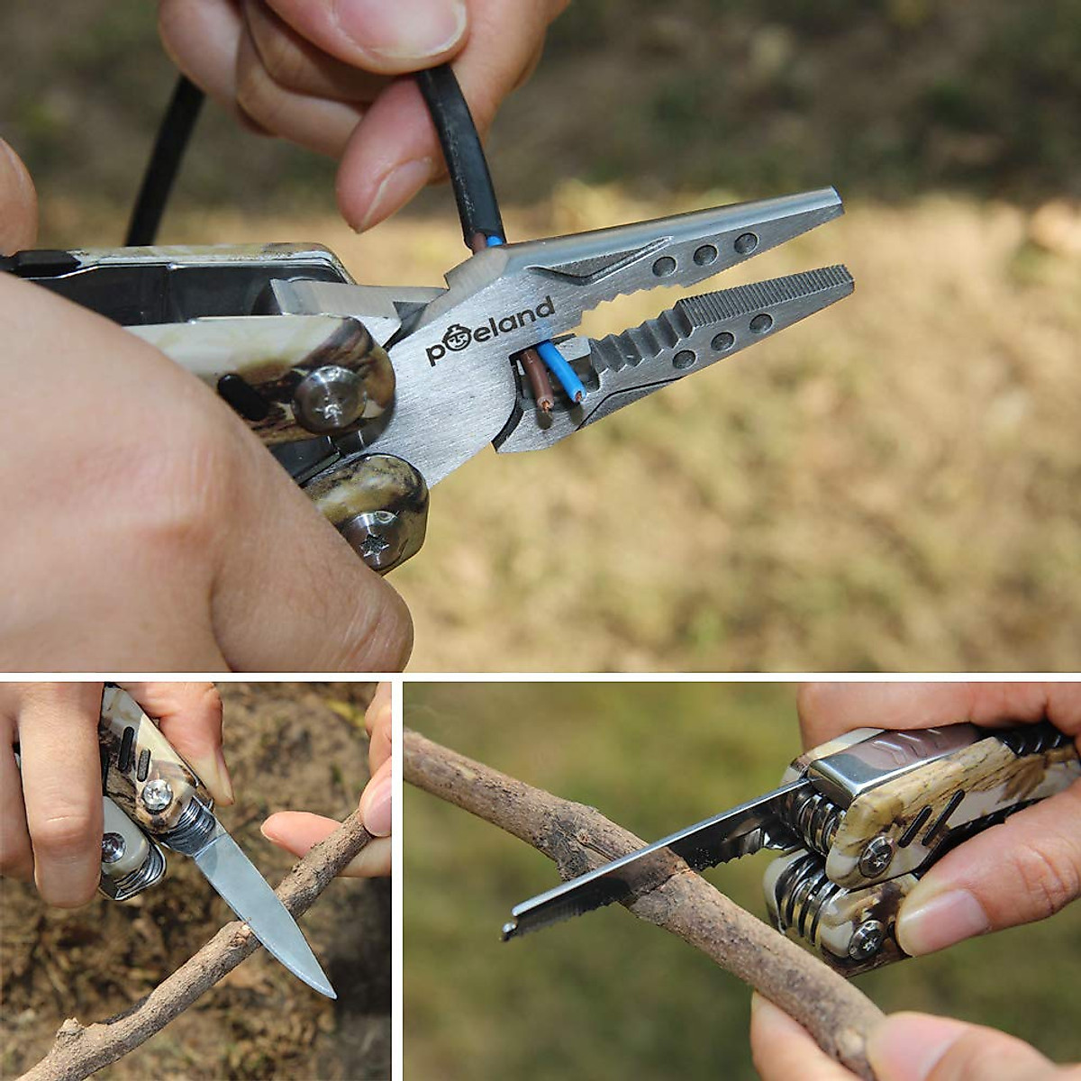 Poeland Multitool Pliers, 14 in 1 Multi tool with Safety Locking, Portable Pocket Knife for Outdoors, Survival, Camping, Fishing, Hunting, Hiking