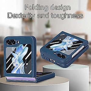 phone flip case Galaxy Z Flip 5 Case Compatible with Samsung Galaxy Z Flip 5 Case Built in Front Screen Protector, Leather Back Case Thin Case Minimalist Design Shockproof Full Body Protective Cover p