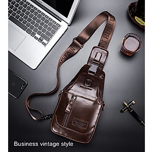 BULLCAPTAIN Sling Bag Genuine Leather Crossbody Backpack Outdoor Travel Chest Bag Daypack (Brown)