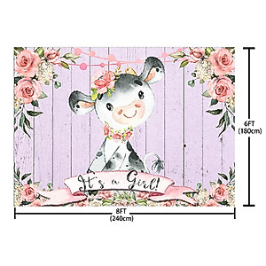 ABLIN 8x6ft Holy Cow Baby Shower Backdrop for Girl It's a Girl Baby Shower Decorations Pink Flowers Rustic Wood Photography Background Girl Baby Shower Party Supplies Props