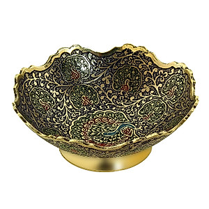 Zap Impex Brass Decorative Dry Fruit Bowl Multipurpose Serving Bowl carving Work - Size- 5" Beautiful Blue Color Peacock design Kitchenware Gift