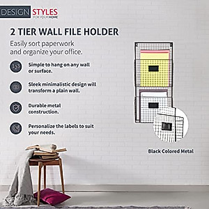 Two Tier Wall File Holder – Durable Black Metal Rack with Spacious Slots for Easy Organization, Mounts on Wall and Door for Office, Home, and Work – by Designstyles