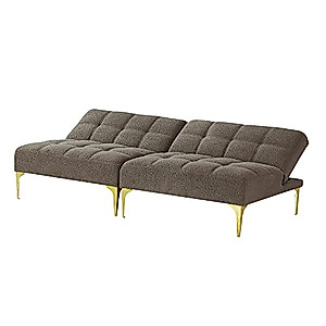 TARTOP Futon Couch Gold Metal Legs, Modern Multi-Functional Convertible Bed, Teddy Fabric, Small Sectional Sofa, Perfect for Living Room, Bedroom, Office, Apartment,Taupe