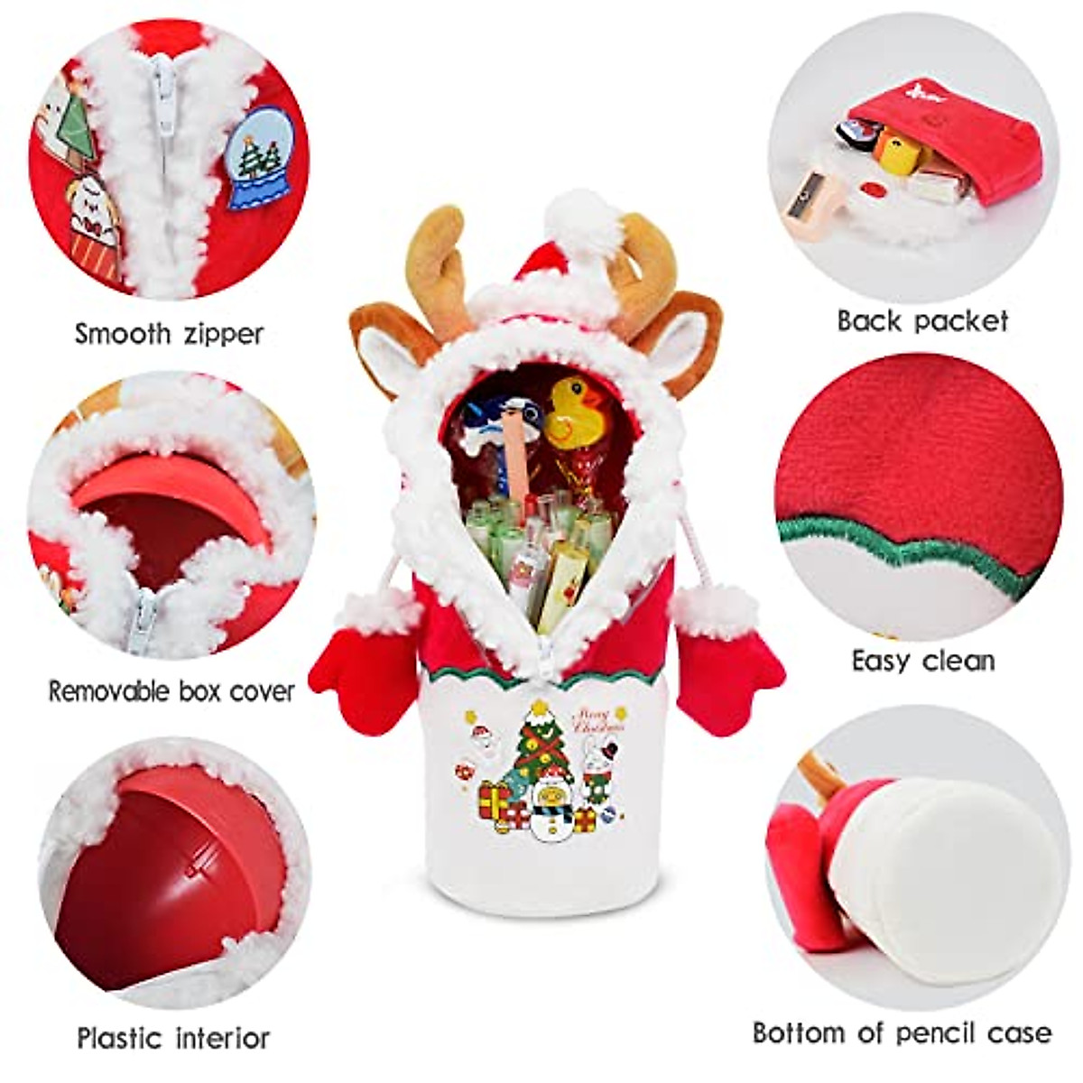 Pencil Case Kawaii Zipper Pencil Pouch Large Capacity Pencil Bag Cute Soft Fuzzy Standing Pencil Box for Girls Boys Pen Organizer (Red)