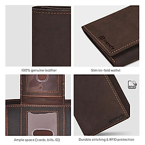 VALENCHI Leather Trifold Wallet For Men - RFID Blocking - 9 Card Slots, 2 Note Compartments & 1 ID Window - Minimalist Design, Slim Wallet - Premium, Fashionable Accessory Gifts for Men, Him