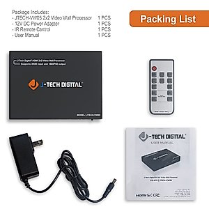 J-Tech Digital 4K60Hz 2x2 Video Wall Controller Processor 4k60Hz in, 1080P60hz out w/ Image Rotation, 8 Display Modes. HDCP 1.4 [JTECH-VW05]