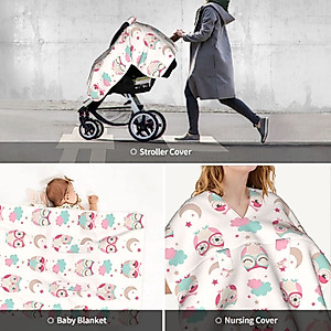 Rutiea Cartoon Owls Birds Pattern Car Seat Cover for Babies, Peekaboo Opening Minky Carseat Canopy Stroller Cover for Newborn, Mom Nursing Breastfeeding Covers, Blanket for Infant Toddler