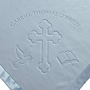 Custom Catch Personalized Baptism Baby Blanket Gift - Boy Name for Christening (Blue, 1 Text Line)