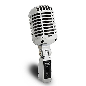 Pyle Classic Retro Dynamic Vocal Microphone - Old Vintage Style Metal Unidirectional Cardioid Mic with XLR Cable - Universal Stand Adapter - Live Performance Studio Recording - PDMICR68SL (Silver)