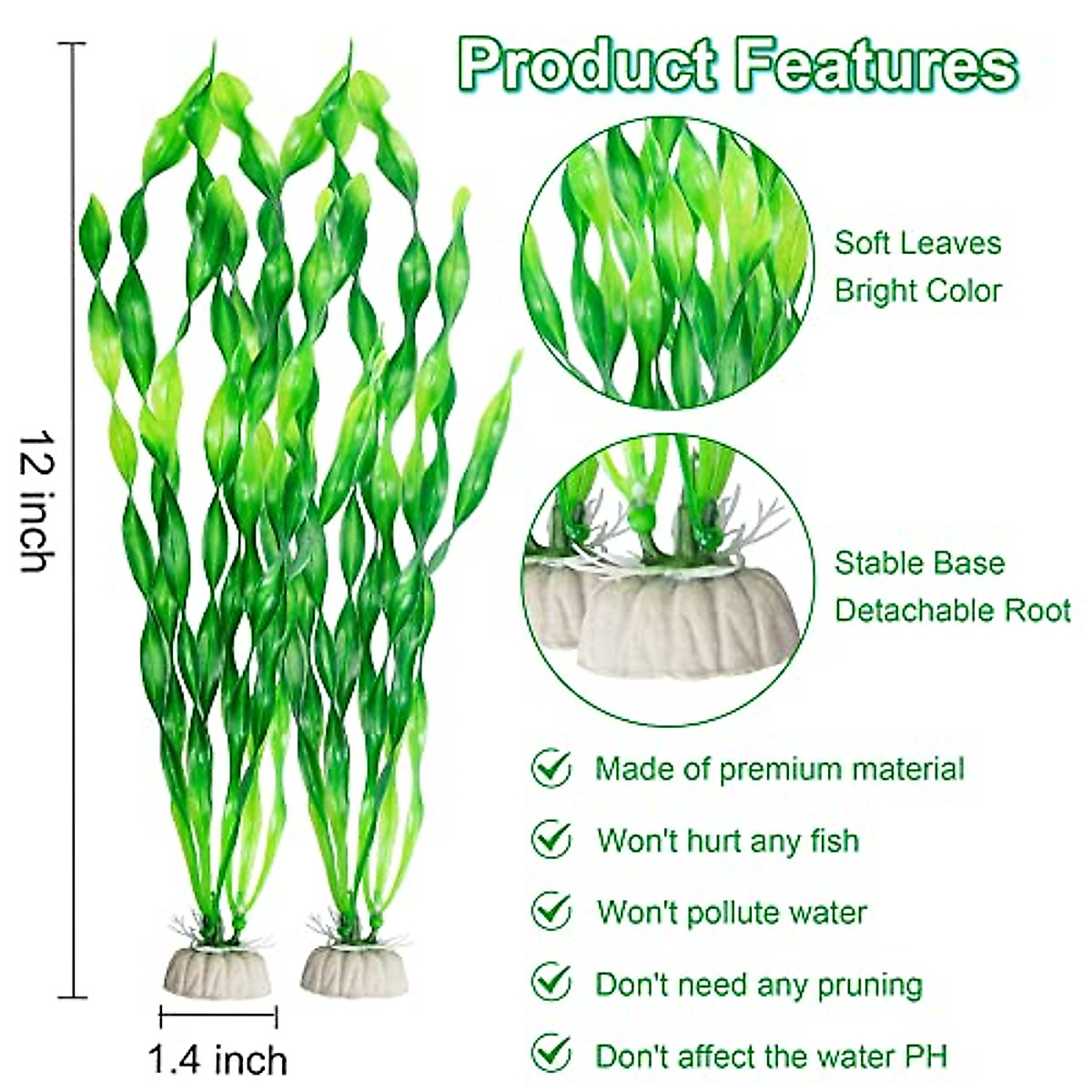 MyLifeUNIT Artificial Seaweed Water Plants for Aquarium, Plastic Fish Tank Plant Decorations 10 PCS (Green)