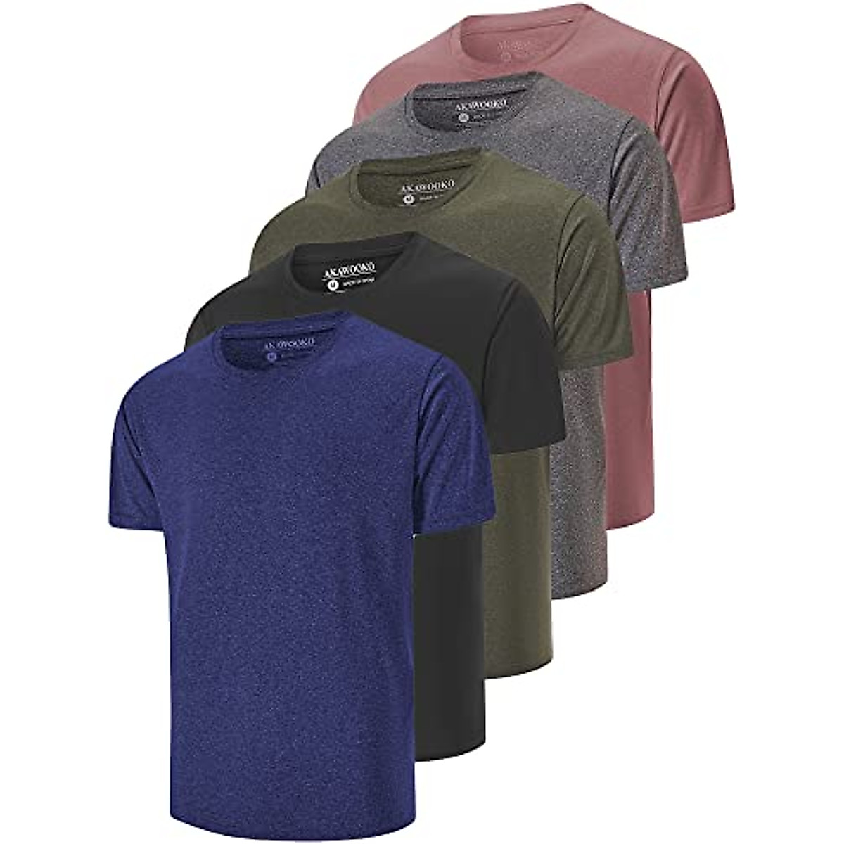 5 Pack Men's Dry Fit T Shirts, Athletic Running Gym Workout Short Sleeve Tee Shirts for Men (Large, Set 3)