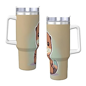 HULIBIN Cartoon Cute Otter Print Double Deck Stainless Steel Travel Coffee Cup With Lid 40 Oz Ice Bully Cup